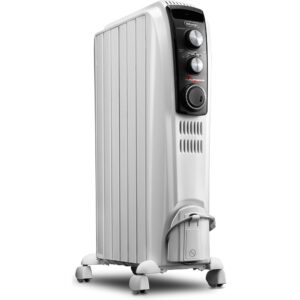 de'longhi dragon oil filled radiator heater, 1500w electric space heater for indoor use, portable room heater, programmable timer, full room heater with safety features, trd40615t