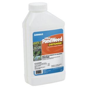 airmax ultra pondweed defense aquatic weed & plant killer, easy spray application to clean & clear large pond & lake water, liquid treatment control concentrate, fish safe, 1 quart