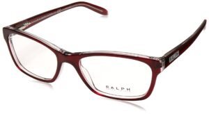 ralph by ralph lauren women's ra7039 square prescription eyewear frames, shiny transparent red/demo lens, 53 mm