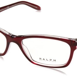 Ralph by Ralph Lauren Women's RA7039 Square Prescription Eyewear Frames, Shiny Transparent Red/Demo Lens, 53 mm