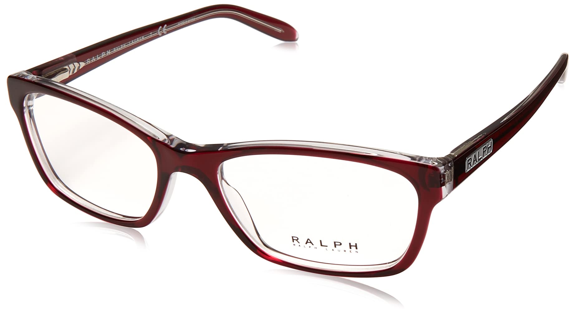 Ralph by Ralph Lauren Women's RA7039 Square Prescription Eyewear Frames, Shiny Transparent Red/Demo Lens, 53 mm