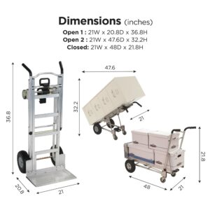 COSCO 3-in-1 Assist Series Aluminum Hand Truck/Cart with Flat Free Wheels, 800 lb/1000 lb Capacity, Silver