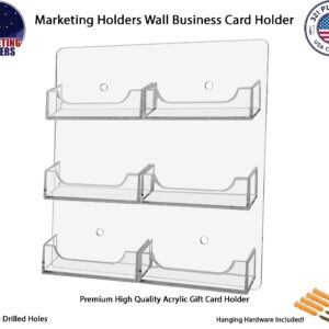 Marketing Holders Wall Business Card Holder with Hanging Hardware for 3.5" x 2" Horizontal Gift or Appointment Cards 6 Pocket Clear Acrylic Take One ID Badge Display Rack