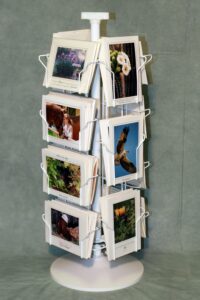 photographer's edge, greeting card organizer, counter top spinner rack, horizontal & vertical pockets for 5" x 7" cards - white