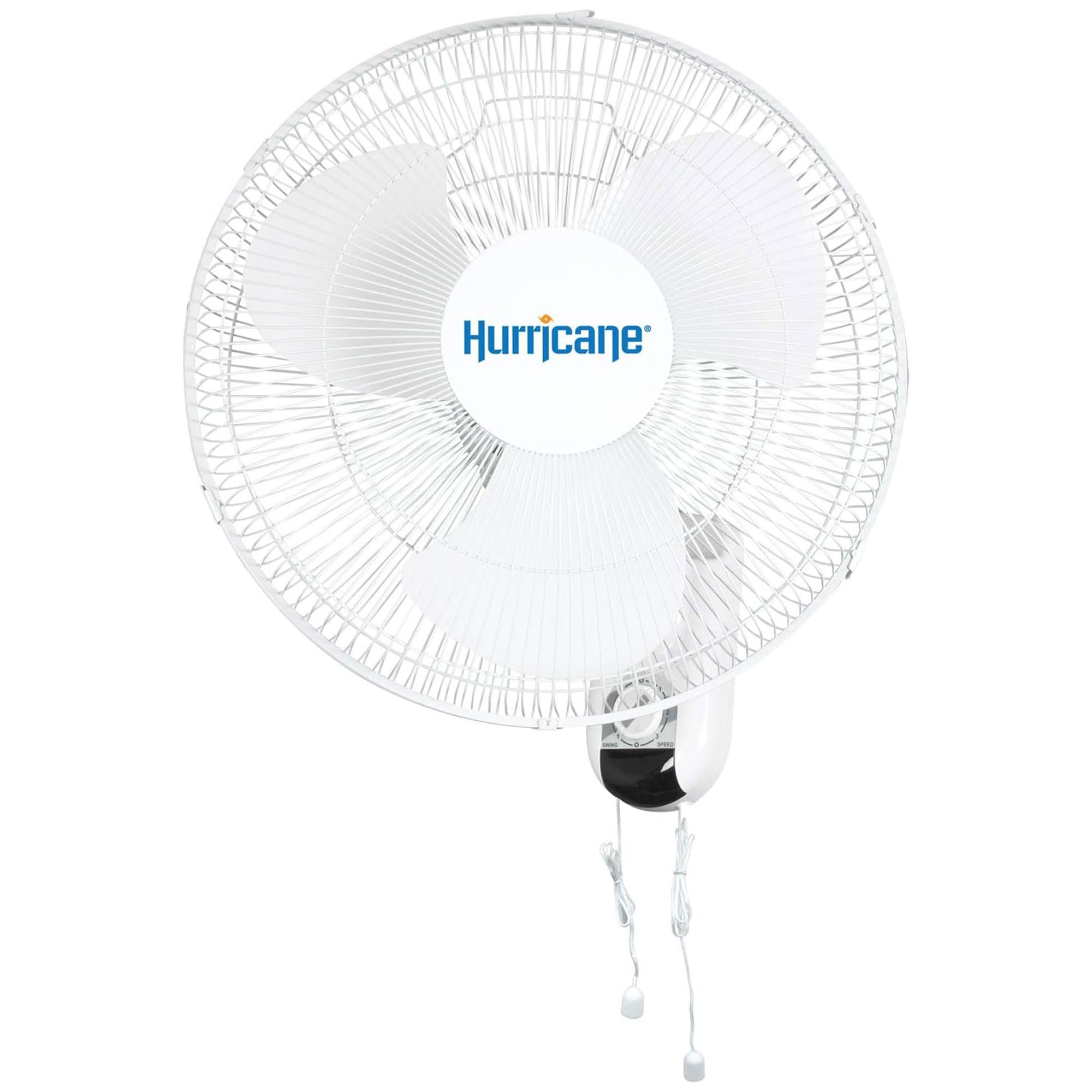 Hurricane Wall-Mount Fan, Quiet 90-Degree Oscillating Fan with 3 Speeds, 16" Classic