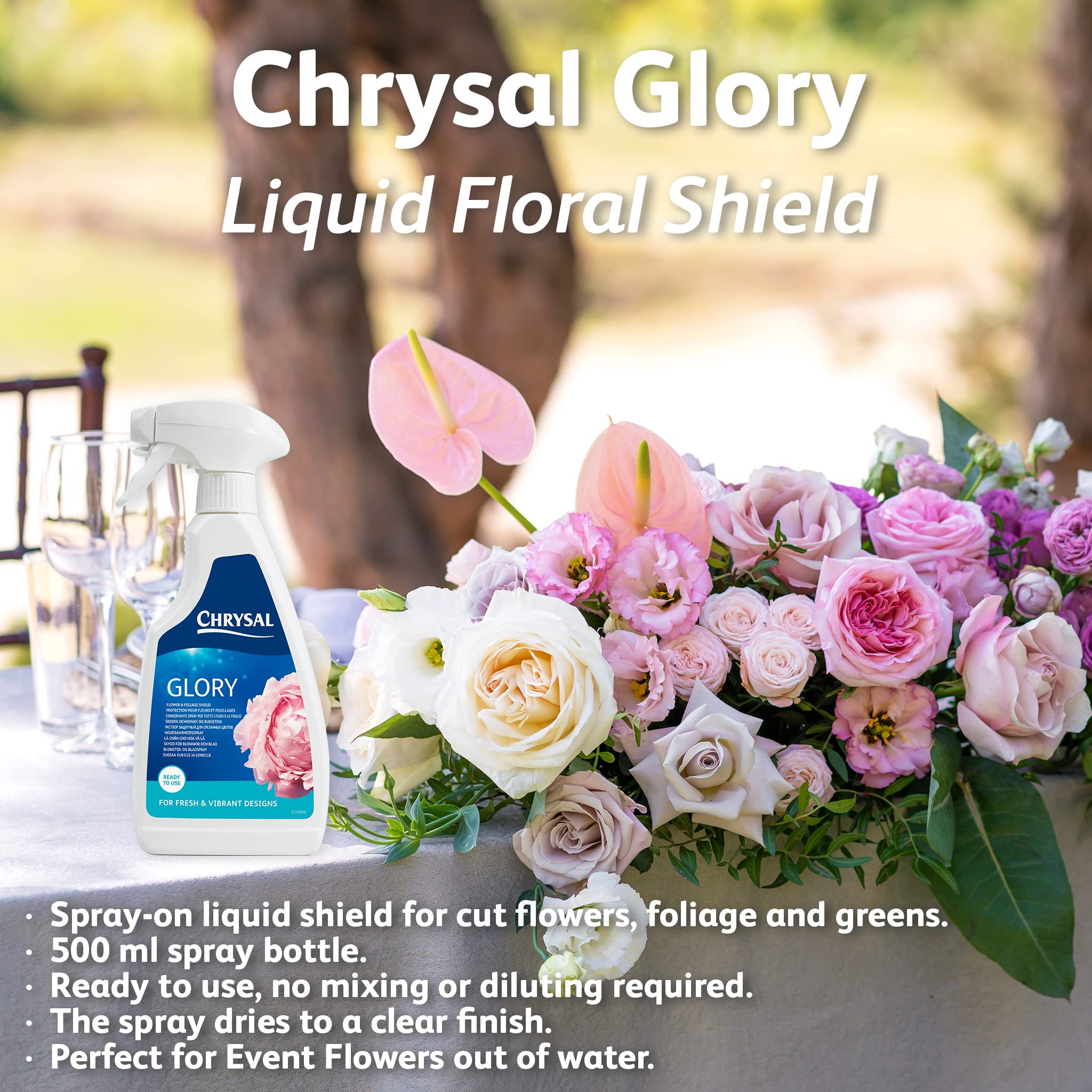 Chrysal Professional Glory Flower and Foliage Finish — Floral Supplies for Fresh Flowers — Spray for Fresh Cut Flower Arrangements — Cut Flower Preservative Spray — Ideal Florist Supplies