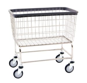 r&b wire® 200f extra large heavy duty wire laundry cart | 4.5 bushel | steel frame with chrome finish | commercial laundry basket | industrial bumper | 5" clean wheel system™ casters