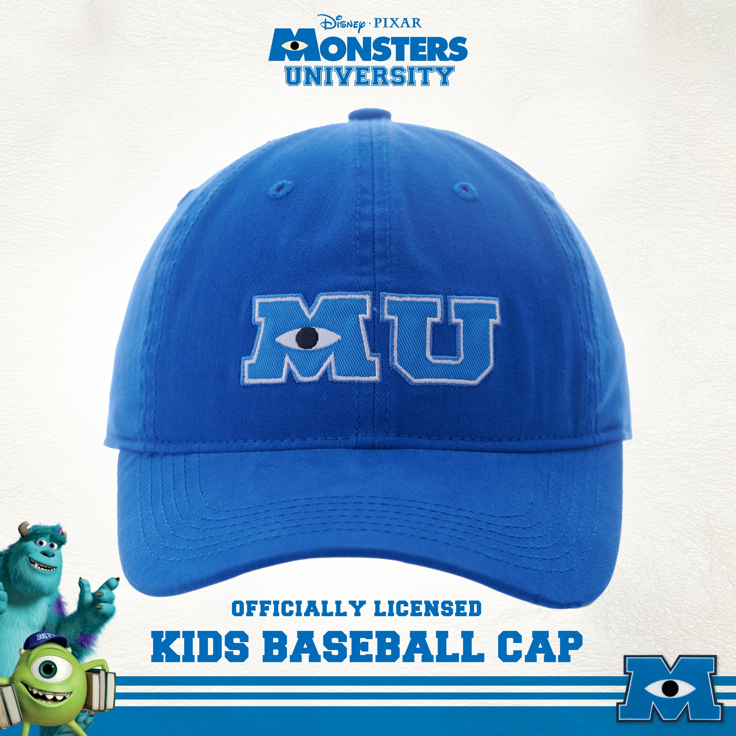 Disney Pixar Monsters Inc Monsters University Baseball Cap, Adjustable Hook and Loop Baseball Hat, Navy Blue