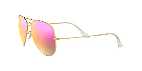 Ray-Ban RB3025 Classic Aviator Sunglasses, Matte Gold/Green Mirrored Fuchsia, 58 mm