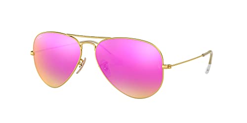 Ray-Ban RB3025 Classic Aviator Sunglasses, Matte Gold/Green Mirrored Fuchsia, 58 mm