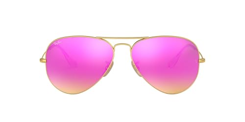 Ray-Ban RB3025 Classic Aviator Sunglasses, Matte Gold/Green Mirrored Fuchsia, 58 mm