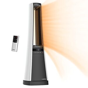 lasko oscillating bladeless ceramic tower space heater for home with enhanced safety, adjustable thermostat, filter, timer and remote control, 27 inches, silver, 1500w, aw300