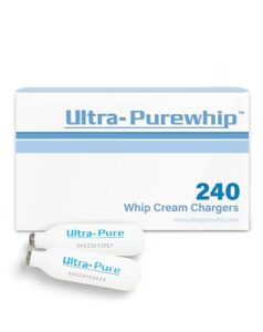 ultra-purewhip n2o cream chargers - 8g premium stainless steel whipped cream charger cartridges for major whip cream makers - pure & flavor neutral n2o chargers with long shelf life - 240 pack