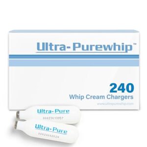 Ultra-Purewhip N2O Cream Chargers - 8g Premium Stainless Steel Whipped Cream Charger Cartridges for Major Whip Cream Makers - Pure & Flavor Neutral N2O Chargers with Long Shelf Life - 240 Pack