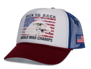 back to back world war champs eagle unisex-adult trucker hat -one-size (royal/red)