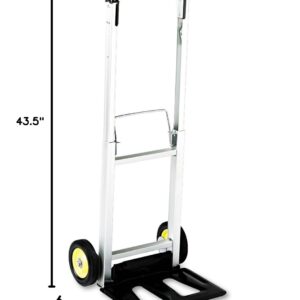 Safco Products Hide-Away Fold Up Collapsible Utility Hand Truck, 250 lb Capacity, Aluminum Frame, Steel Toe Plate, 2 6" Smooth Rolling Rubber Wheels