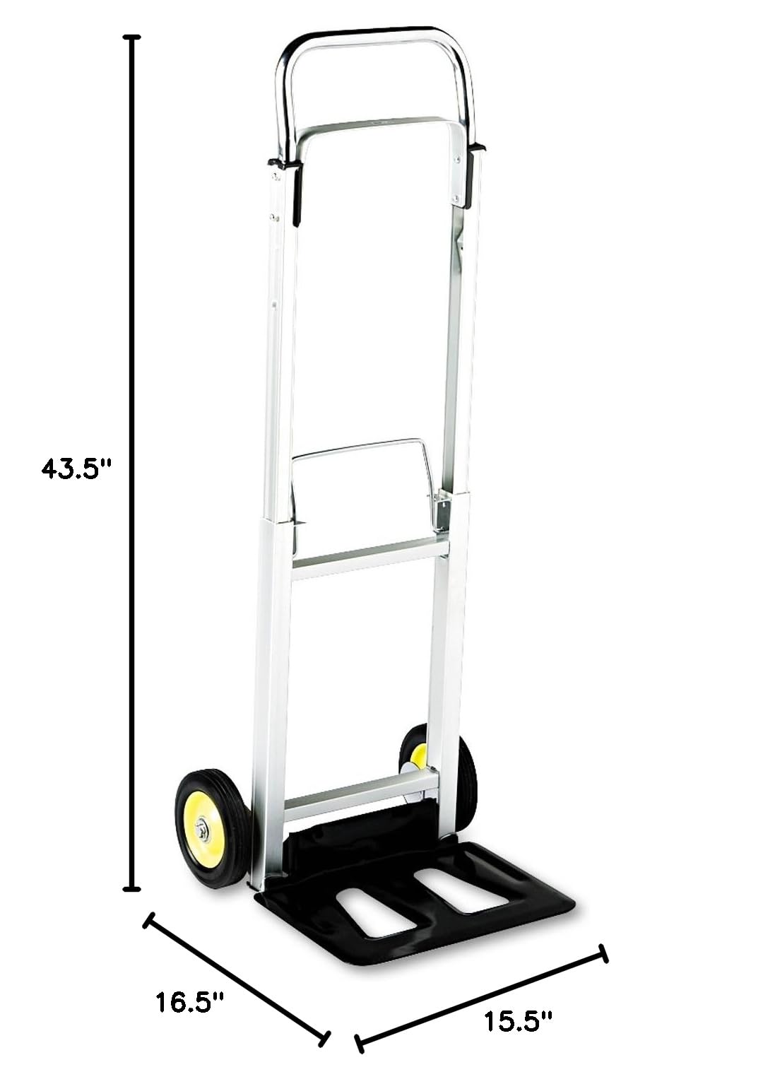 Safco Products Hide-Away Fold Up Collapsible Utility Hand Truck, 250 lb Capacity, Aluminum Frame, Steel Toe Plate, 2 6" Smooth Rolling Rubber Wheels