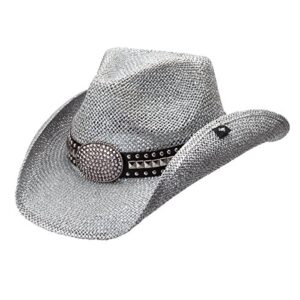 peter grimm women's gila drifter – rhinestone cowgirl hat (metallic silver)