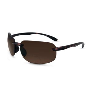 in style eyes lovin mawi wrap around bifocal sunglasses, rimless reading glasses with uv protection - polarized lens - tortoise - 2.0x