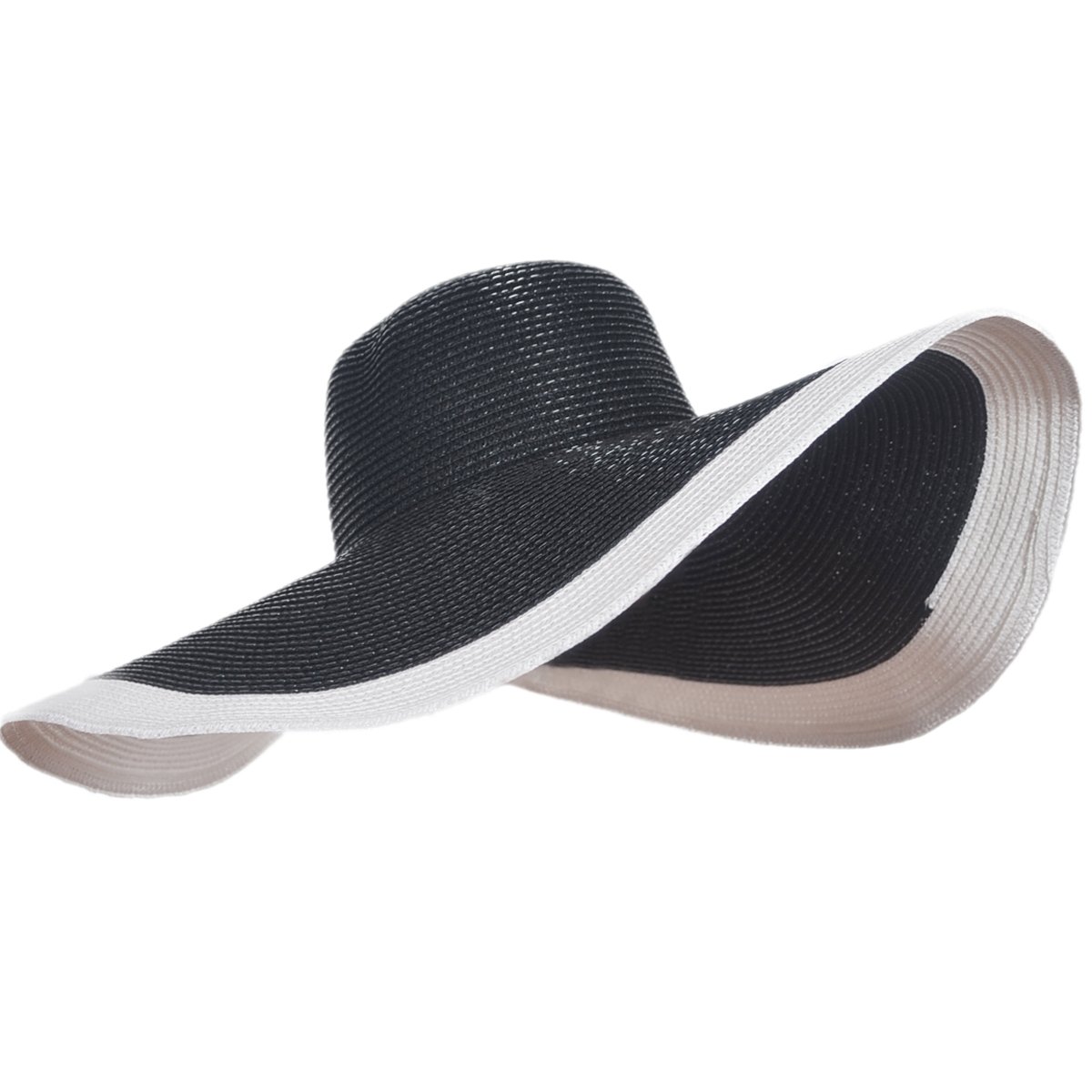 Straw Wide Brim Hat Women Derby Hat Floppy Beach Sunhat Hbb-bk