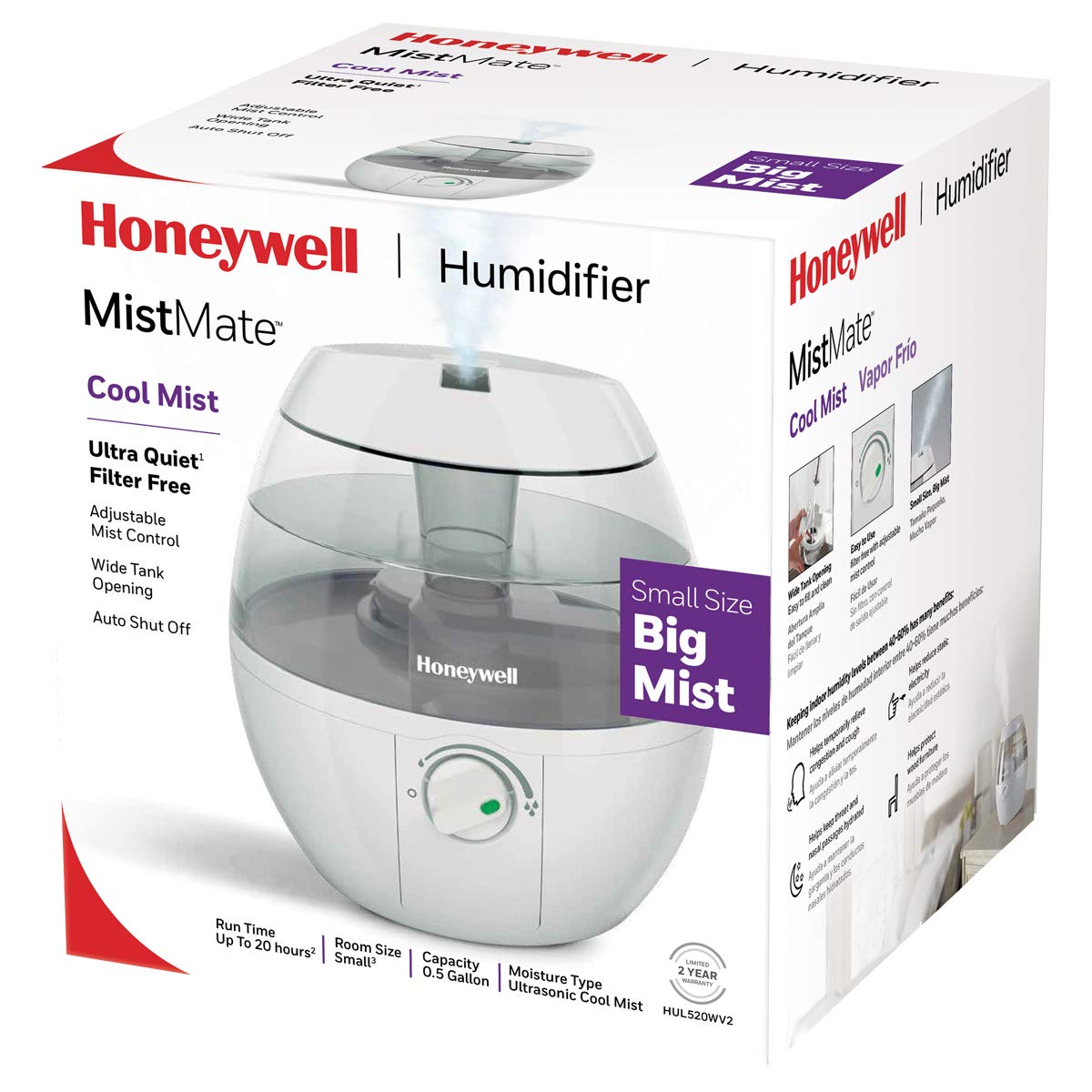 Honeywell HUL520W MistMate Ultrasonic Cool Mist Humidifier, White – Cool Mist Humidifier for Bedroom, Home or Office