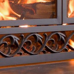 Plow & Hearth Metal Fireplace Screen Scrollwork Black | 38" W x 31½"H | 2 Door | Spark Guard Grate | Fire Place Cover | Wood Burning Stove Accessories