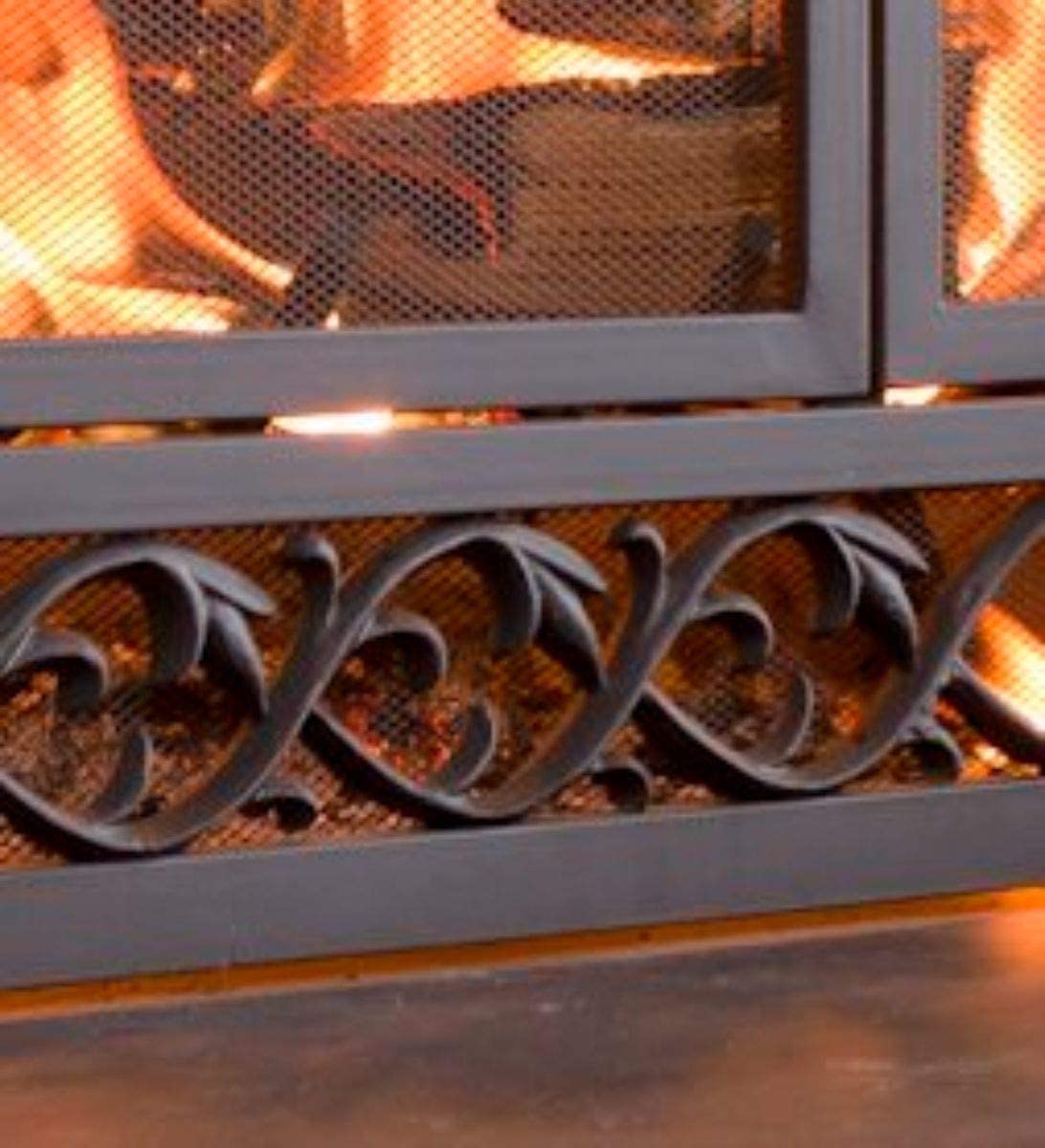 Plow & Hearth Metal Fireplace Screen Scrollwork Black | 38" W x 31½"H | 2 Door | Spark Guard Grate | Fire Place Cover | Wood Burning Stove Accessories