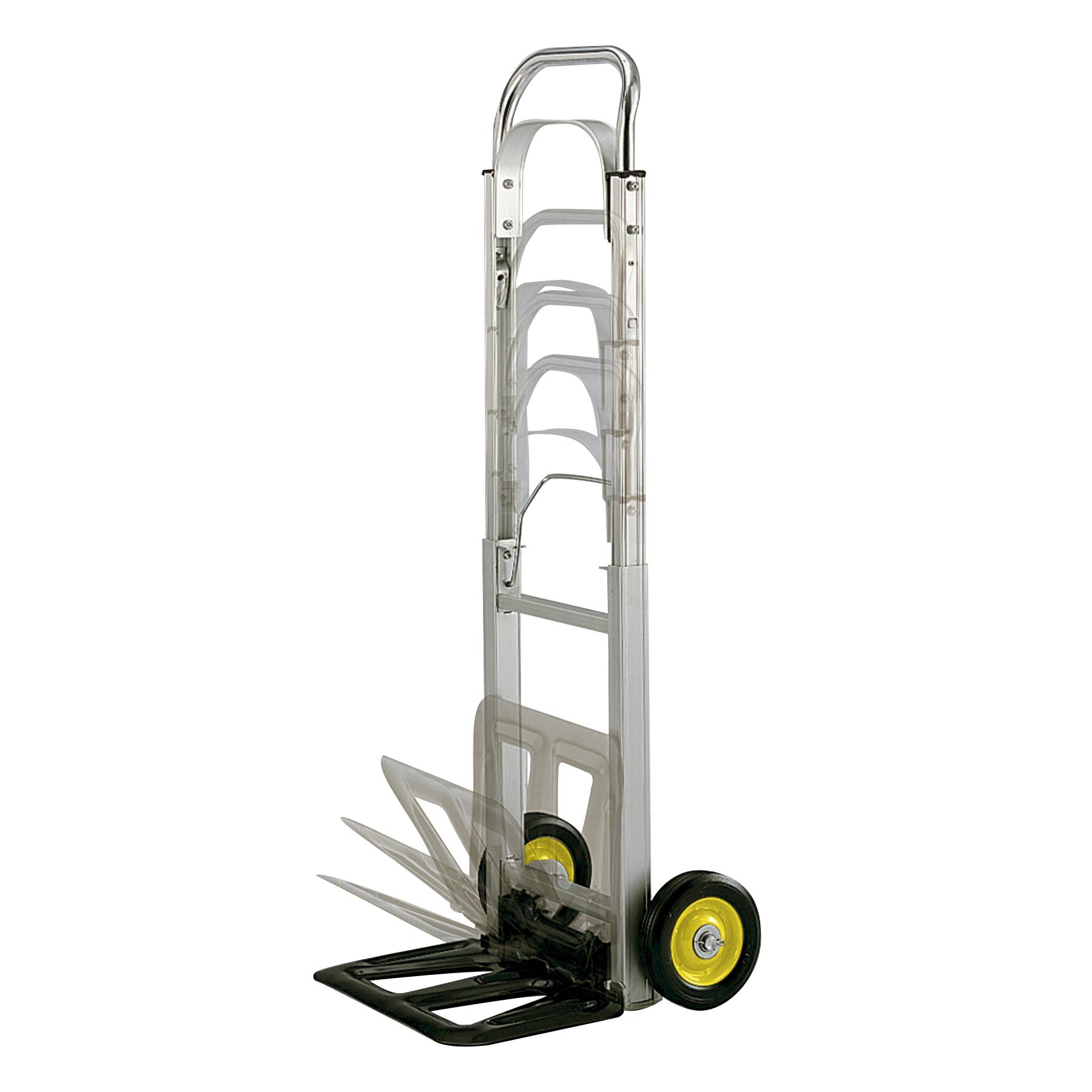 Safco Products Hide-Away Fold Up Collapsible Utility Hand Truck, 250 lb Capacity, Aluminum Frame, Steel Toe Plate, 2 6" Smooth Rolling Rubber Wheels