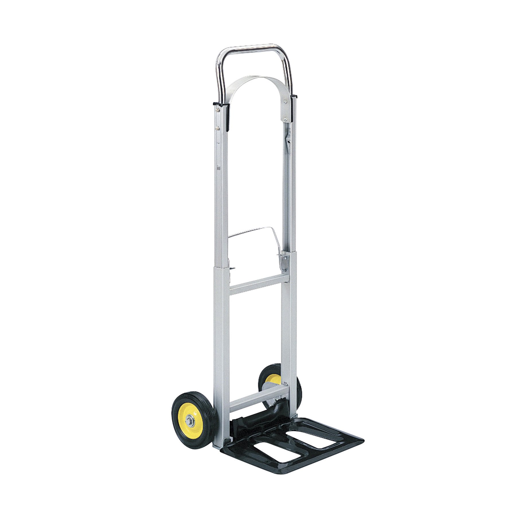 Safco Products Hide-Away Fold Up Collapsible Utility Hand Truck, 250 lb Capacity, Aluminum Frame, Steel Toe Plate, 2 6" Smooth Rolling Rubber Wheels