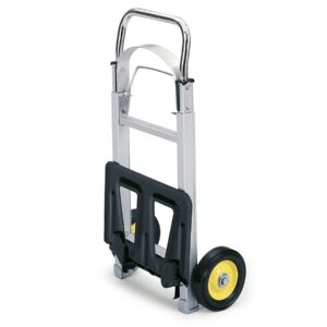 Safco Products Hide-Away Fold Up Collapsible Utility Hand Truck, 250 lb Capacity, Aluminum Frame, Steel Toe Plate, 2 6" Smooth Rolling Rubber Wheels