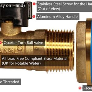 RAINPAL RBS022 Brass Rain Barrel Spigot(3/4" Quarter Turn Ball Valve w/ Bulkhead Fitting and Thread Tape)