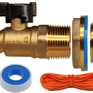 RAINPAL RBS022 Brass Rain Barrel Spigot(3/4" Quarter Turn Ball Valve w/ Bulkhead Fitting and Thread Tape)