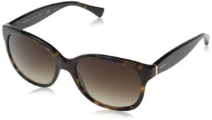 ralph by ralph lauren women's ra5191 cat eye sunglasses, shiny dark havana/gradient brown, 55 mm