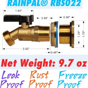 RAINPAL RBS022 Brass Rain Barrel Spigot(3/4" Quarter Turn Ball Valve w/ Bulkhead Fitting and Thread Tape)