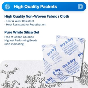 Dry & Dry 10 Gram [100 Packets] Silica Gel Packets, Desiccants - Rechargeable Fabric Silica Gel Packs, Silica Gel, Silica Packets, Desiccant Packs for Storage