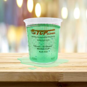 (Full Case of 100 each - Quart (32oz) PAINT MIXING CUPS) by Custom Shop - Cups are Calibrated with Multiple Mixing Ratios (1-1) (2-1) (3-1) (4-1) (8-1) BOX of 100 Cups includes 12 bonus Lids