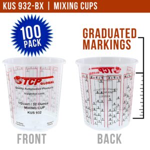 (Full Case of 100 each - Quart (32oz) PAINT MIXING CUPS) by Custom Shop - Cups are Calibrated with Multiple Mixing Ratios (1-1) (2-1) (3-1) (4-1) (8-1) BOX of 100 Cups includes 12 bonus Lids