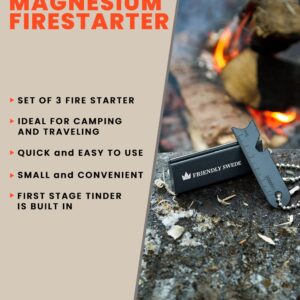 The Friendly Swede Magnesium Fire Starter Kit - Firestarter, Flint and Steel Fire Starter Kit, Flint Fire Starter Survival Tool, Camping Fire Starter, Fire Steel, Flint Striker, Fire Striker (3 Pack)