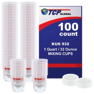 (full case of 100 each - quart (32oz) paint mixing cups) by custom shop - cups are calibrated with multiple mixing ratios (1-1) (2-1) (3-1) (4-1) (8-1) box of 100 cups includes 12 bonus lids