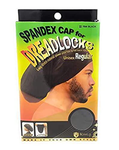 King.J Regular Size Unisex Spandex Cap For Dreadlocks, Black, 1 Count