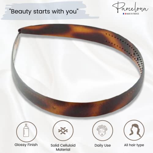 Parcelona French Wide 3/4" Tortoise Shell Brown Celluloid Headband Women Hair Accessories, Made in France