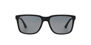 emporio armani men's ea4047 square sunglasses, rubber black/grey polarized, 56 mm