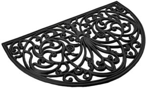 wrought iron rubber door mat, ironworks - 18 inch width, 30 inch length - durable, easy to clean & decorative outdoor welcome mats - heavy duty for all weather - doormat traps dirt, debris, & mud