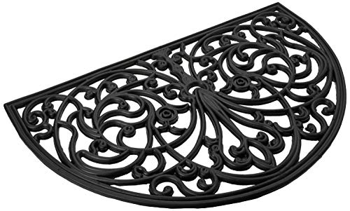 Wrought Iron Rubber Door Mat, Ironworks - 18 Inch Width, 30 Inch Length - Durable, Easy to Clean & Decorative Outdoor Welcome Mats - Heavy Duty for All Weather - Doormat Traps Dirt, Debris, & Mud