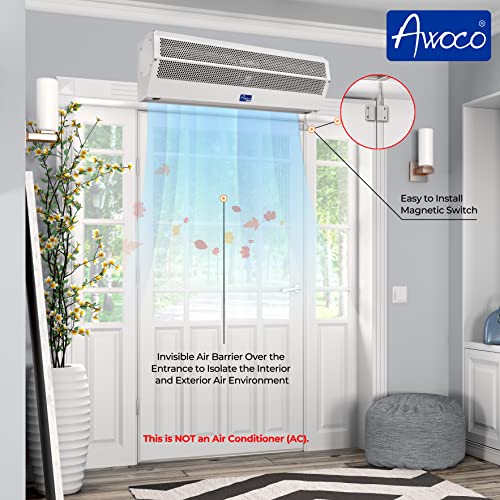 Awoco 36" Super Power 2 Speeds 1200CFM Commercial Indoor Air Curtain, UL Certified, 120V Unheated - Magnetic Door Switch Included