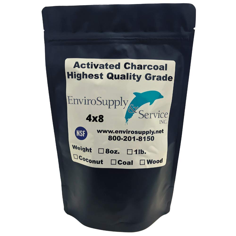 EnviroSupply 4x8 Activated Carbon (Virgin Coconut Shell), Bulk Charcoal for Gas, Air Purification, Odor Removal, Deodorizer Vapor Phase Applications - Resealable 1 Pound Bag (455 grams)