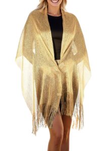 fashion21 women's two tone modern metallic fishnet acrylic party shawl fringe lurex scarf (gold/gold)