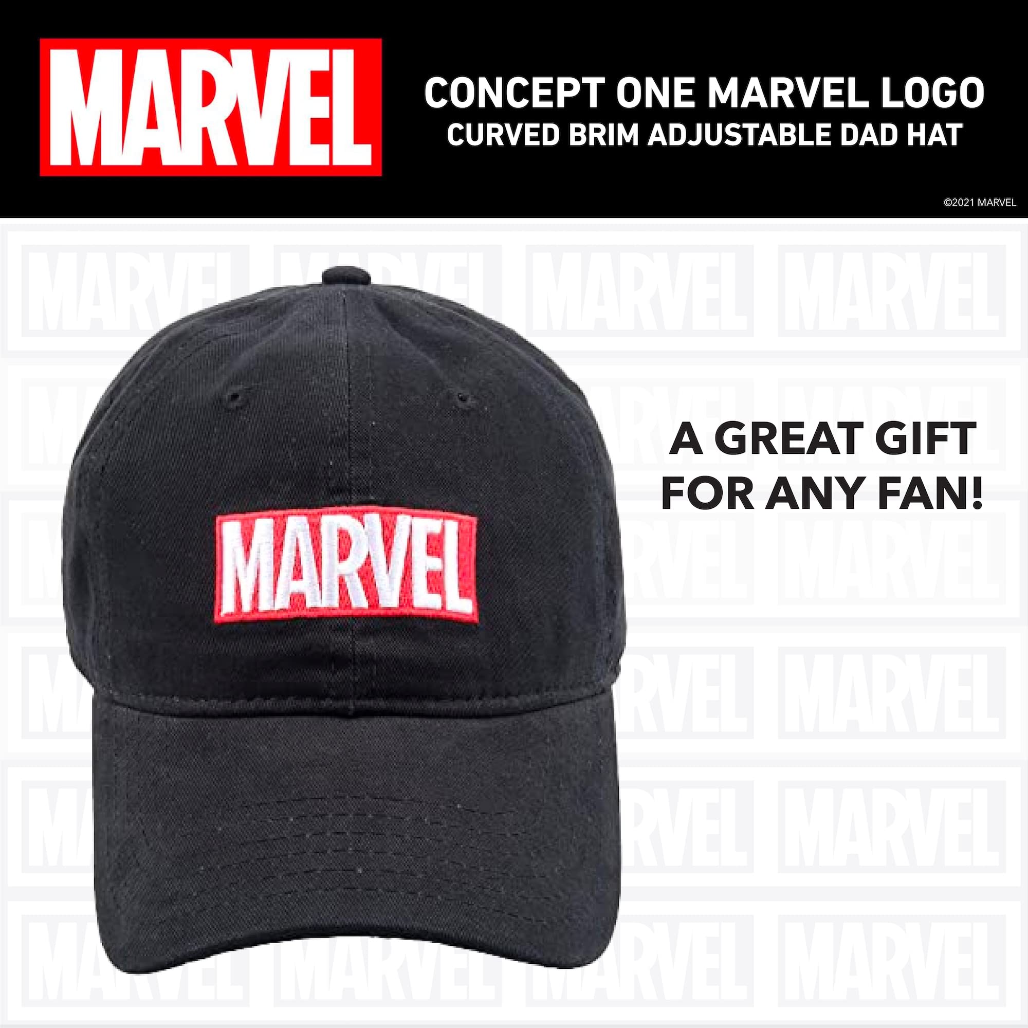 Marvel Logo Cotton Adjustable Dad Hat, Black, One Size