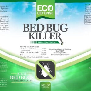 Eco Defense Bed Bug Killer - USDA Biobased, Bed Bug Spray & Dust Mite Spray - Natural Repellent Treatment - 16 oz