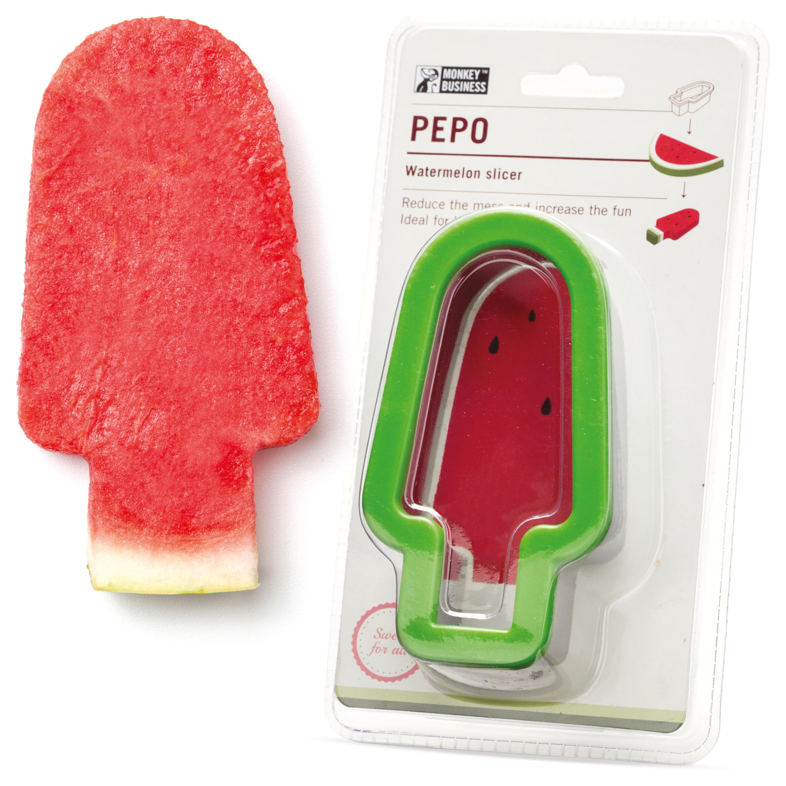 Monkey Business Pepo Watermelon Popsicle Cutter Mold, Stainless Steel Watermelon Slicer, Fun Popsicle Shape Sandwich and Cookie Cutter for Fruits